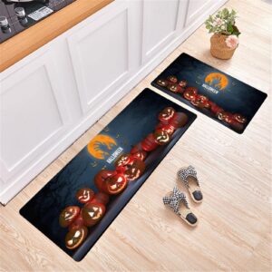 ROTORS Halloween Kitchen Rugs Set of 2 Pieces,Pumpkin Scarecrow Non Slip Kitchen Mat Halloween Fall Home Decoration, Comfort AntiFatigue Kitchen Floor Mat