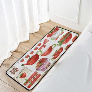 Strawberry Red Berries Kitchen Rugs Floor Mat Anti Fatigue Kitchen MatsFarmhouse Non Skid Washable Bath Rug Runner Doormats Carpet Sink Mat Carpet Doormats for Home Decor 39" X 20"