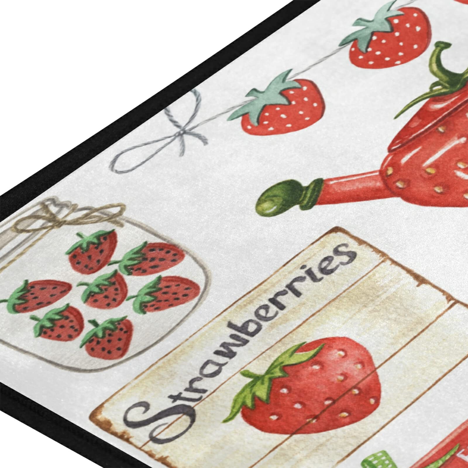 Strawberry Red Berries Kitchen Rugs Floor Mat Anti Fatigue Kitchen MatsFarmhouse Non Skid Washable Bath Rug Runner Doormats Carpet Sink Mat Carpet Doormats for Home Decor 39" X 20"