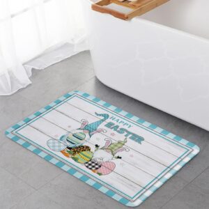 Possta Decor 2 Piece Kitchen Mats Dwarf Blue Plaid Bunny Easter Egg,Non Slip Doormats Area Runner Rug Set,Gnome Flower Retro Wood Grain Super Soft Comfort Standing Mat for Bedroom Living Room