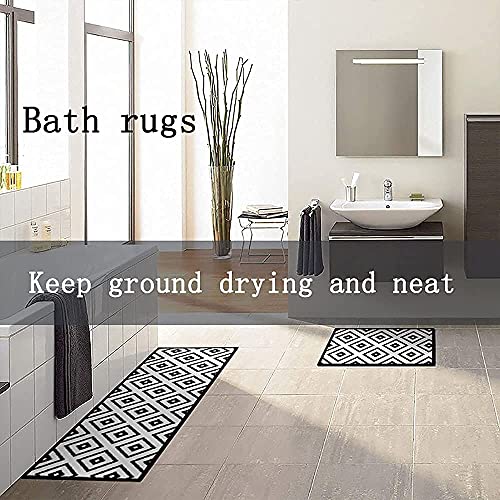 DISAKJ Kitchen Rugs and Mats Non Skid Washable Non-Slip, White and Black Area Kitchen Floor Mats Rug , Backing Mat for Doorway Mats Runner Rug Set, Geometric Design (20 x 63+20 x 31inch)