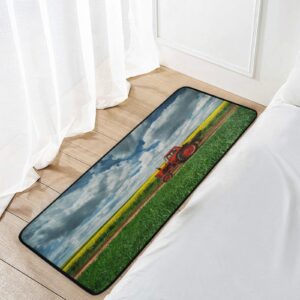 Kitchen Rugs Mats Non Skid 39 X 20inch Throw Rugs for Kitchen Floor Sink Standing Carpets Entryway Rugs (Red Tractor with Clouds)