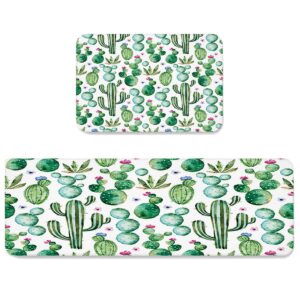 Succulent Cactus Anti Fatigue Kitchen Rug Set 2 Cushioned Kitchen Floor Mats Set Waterproof Heavy Duty Standing Mats Non Slip Nature Watercolor Botanical Desert Plant Flowers 19.7x31.5in+19.7x47.2in