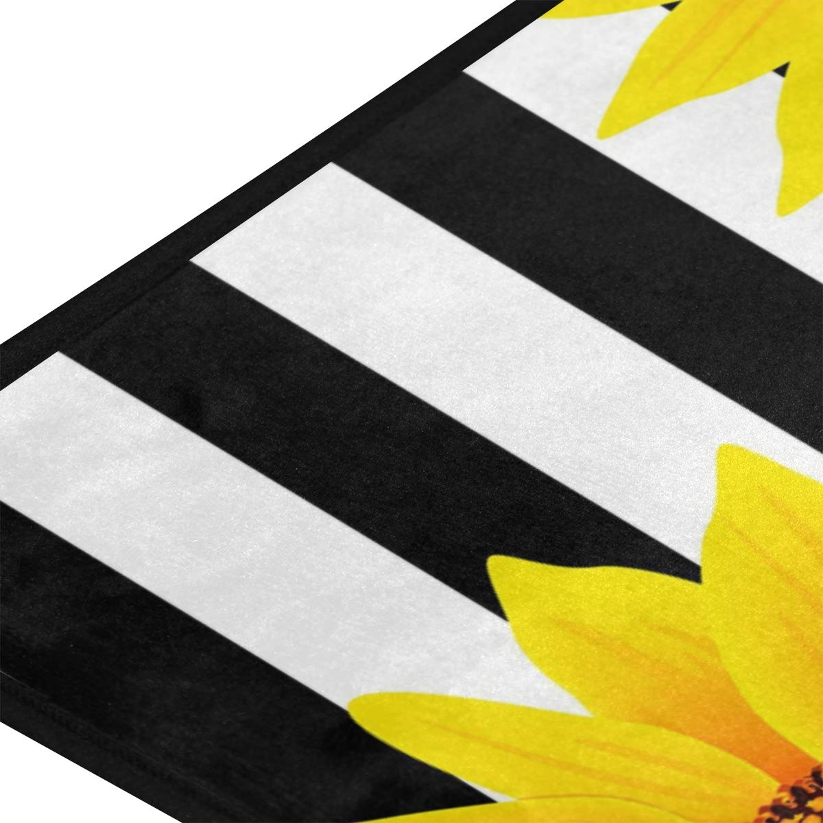 susiyo Kitchen Mat Sunflowers on Black and White Striped Kitchen Rug Mat Anti-Fatigue Comfort Floor Mat Non Slip Oil Stain Resistant Easy to Clean Kitchen Rug Bath Rug Carpet for Indoor Outdoor Door