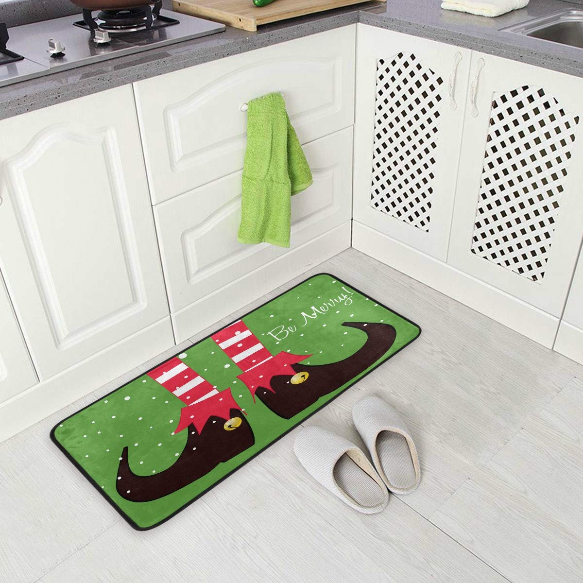 ZZAEO Kitchen Rugs Christmas Elf Shoes Green, 39 x 20 inch Kitchen Floor Mat Non Slip Standing Mat