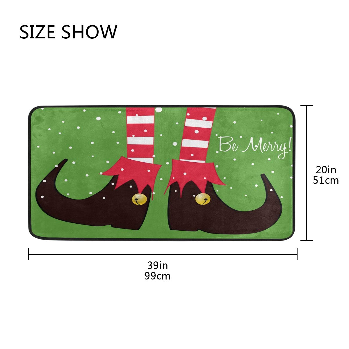 ZZAEO Kitchen Rugs Christmas Elf Shoes Green, 39 x 20 inch Kitchen Floor Mat Non Slip Standing Mat