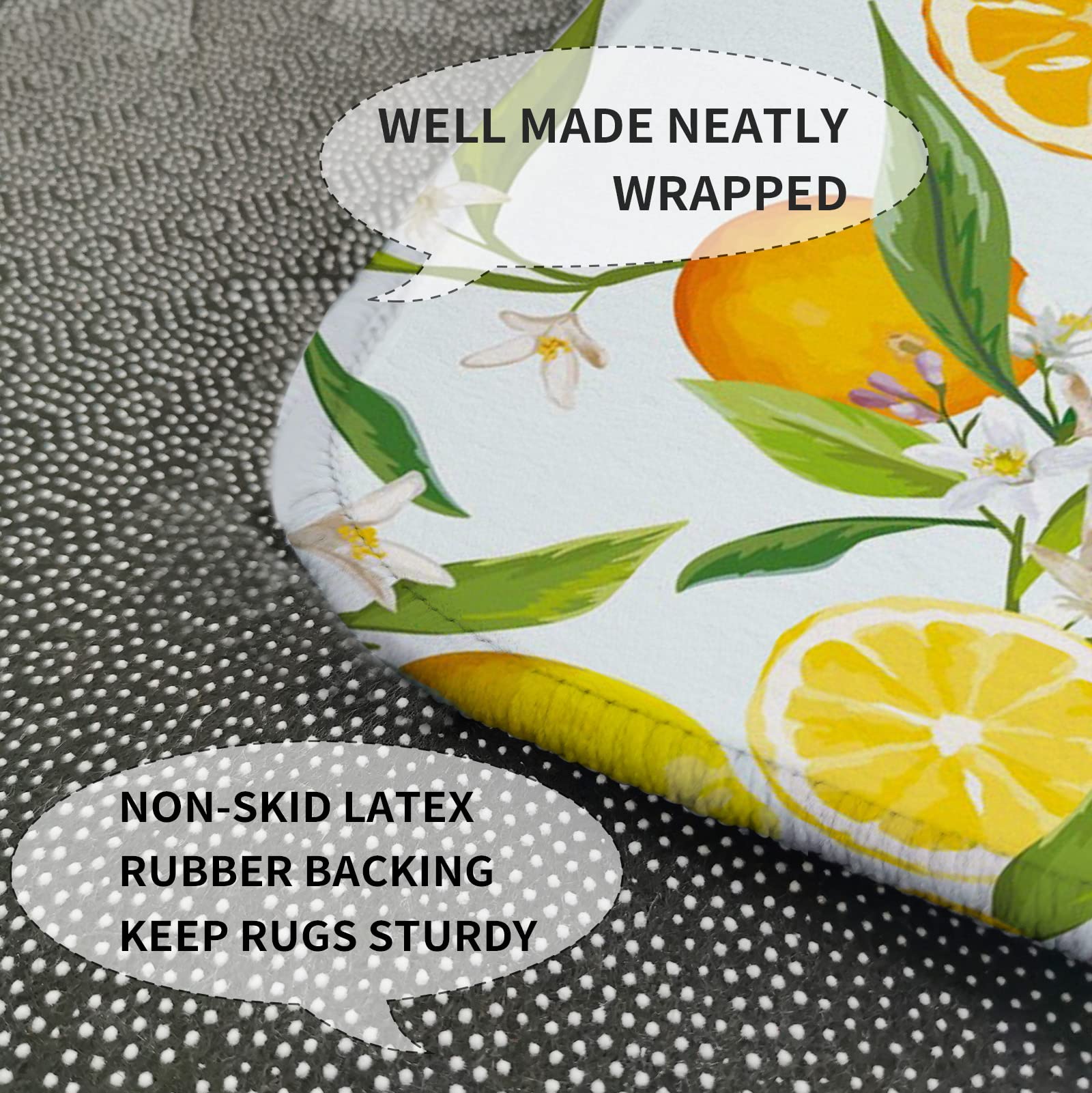 Lemon Kitchen Mats and Rugs Set of 2, Washable Absorbent Fruit Kitchen Runner Rug Carpet Leomon Kitchen Decor and Accessories Anti-Fatigue Comfort Mat for Kitchen Bathroom Laundry