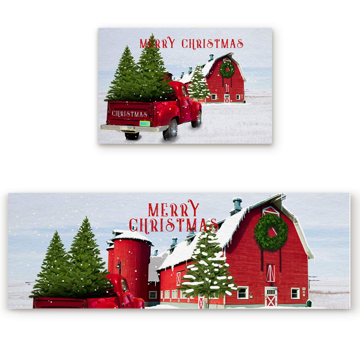 Big buy store Kitchen Rug Sets 2 Piece Christmas Barn Red Truck Non Slip Anti Fatigue Floor Mats Winter Farmhouse Comfort Soft Absorb Cushioned Standing Doormat Runner Rugs (19.7x31.5+19.7x47.2 inch)