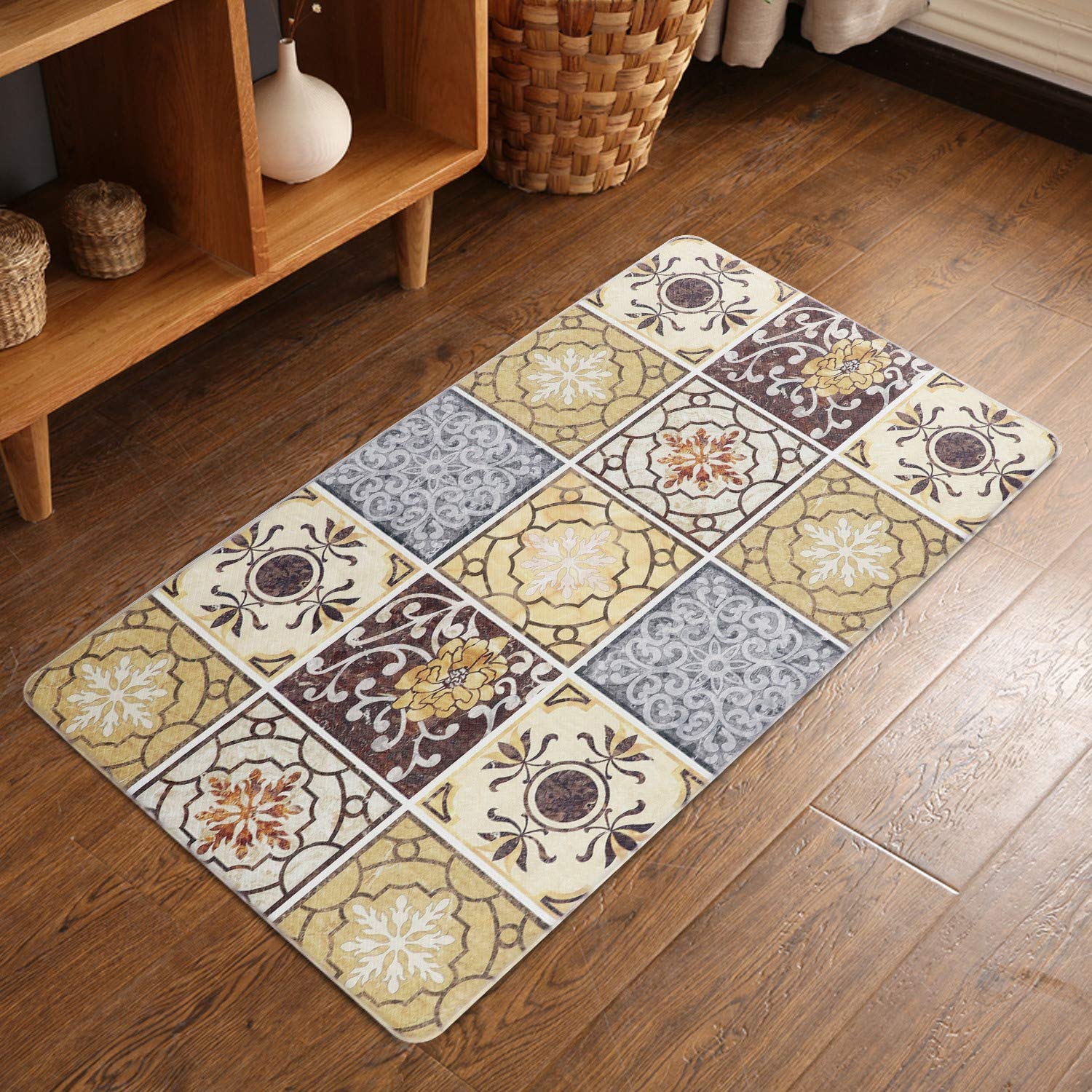 Kitchen Rug,Memory Foam Kitchen Mat 17"×30" Anti Fatigue No-Slip Comfort Area Rugs Water Proof & Oil Proof Throw Carpet Decor for Kitchen Office Front Door Sink and Living Room(Brown)