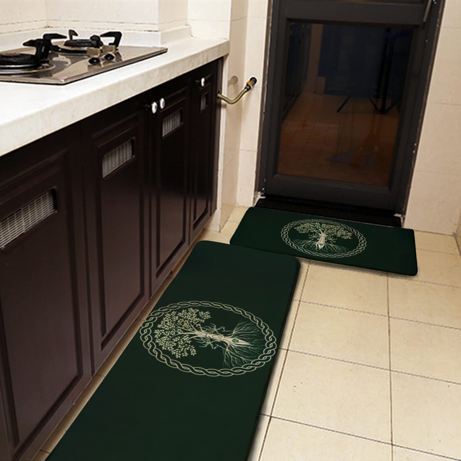 YouTary Norse Viking Goddess Wiccan Wicca Pagan Kitchen Rug Set 2 PCS Floor Mats Washable Non-Slip Soft Flannel Runner Rug Doormat Carpet for Kitchen Bathroom Laundry