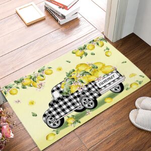 summer lemon door mat indoor doormat bath rugs non slip, washable cover floor rug absorbent carpets floor mat home decor for kitchen black white buffalo plaid car with lemons (16x24)