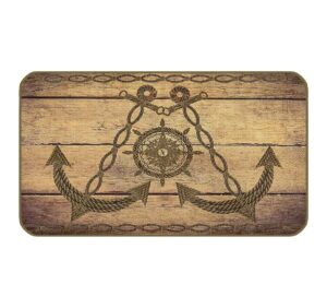 doormat bath rugs non slip retro compass anchor and steering wheel rustic nautical washable cover floor rug absorbent carpets floor mat home decor for kitchen bathroom bedroom (16x24)