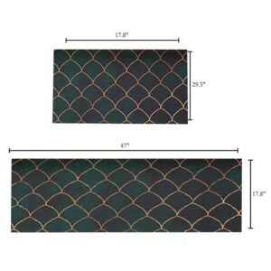 HHXY Kitchen Mat Set [2 PCS] Anti-Fatigue Kitchen Rug, Waterpoof Non-Slip Kitchen Rugs Heavy Duty PVC Ergonomic Comfort Floor Mats for Kitchen,Floor Home, Office,Sink,Laundry (Green)