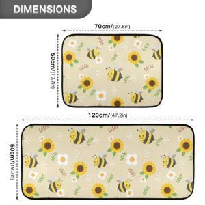 Spring Cute Bee Sunflower Kitchen Rugs Set of 2, Daisy Flral Floor Runner Area Rug Washable Carpet Mat Perfect for Living Room Bedroom Entryway