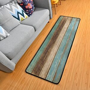 teal green brown retro rustic wood texture kitchen rug runner rug doormat bath mat area rug non-slip carpet for kitchen living bedroom 72 x 24 inch