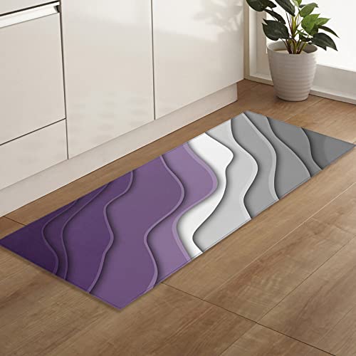 2 Pieces Kitchen Rug and Mat Sets, Purple and Gray Kitchen Mat Standing Floor Mat Absorbent Doormats Cushioned Rugs, Kitchen Mat Sets for Indoor Entrance Sink Abstract Ombre Geometric 23.6"x70.9"