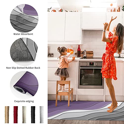 2 Pieces Kitchen Rug and Mat Sets, Purple and Gray Kitchen Mat Standing Floor Mat Absorbent Doormats Cushioned Rugs, Kitchen Mat Sets for Indoor Entrance Sink Abstract Ombre Geometric 23.6"x70.9"