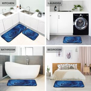 xigua 2 Pieces Elegant Blue Rose Kitchen Rugs and Mats Set Absorbent Soft Microfiber Bath Mat Non-Slip Doormat Laundry Runner Set, 19.7"x47.2"+19.7"x27.6"