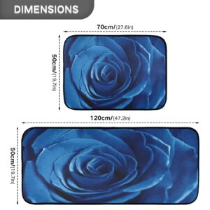 xigua 2 Pieces Elegant Blue Rose Kitchen Rugs and Mats Set Absorbent Soft Microfiber Bath Mat Non-Slip Doormat Laundry Runner Set, 19.7"x47.2"+19.7"x27.6"