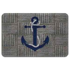 bestlives wire loop doormat vintage blue nautical anchor non slip waterproof thicken pvc floor mat indoor outdoor area runner decoration for home kitchen measures, 18"x30"