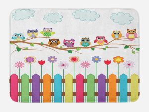 owls owls on a branch sunny day in countryside farmhouse fences wildflowers holidays art entrance way rugs doormats soft non-slip washable bath rugs floor mats for home bathroom kitchen 16x24 inch