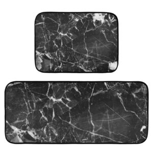 boenle black textured marble kitchen rugs and mats non skid washable kitchen rug set 2 piece carpet ergonomic comfort standing mat for kitchen,bathroom, laundry