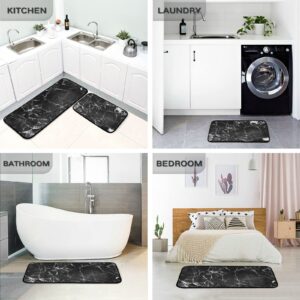 BOENLE Black Textured Marble Kitchen Rugs and Mats Non Skid Washable Kitchen Rug Set 2 Piece Carpet Ergonomic Comfort Standing Mat for Kitchen,Bathroom, Laundry