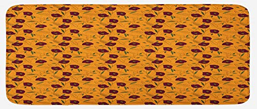 Ambesonne Floral Kitchen Mat, Exotic Blossoms Meadow Flowers in Leaves Spring Jungle Garden Illustration, Plush Decorative Kitchen Mat with Non Slip Backing, 47" X 19", Maroon Orange Green