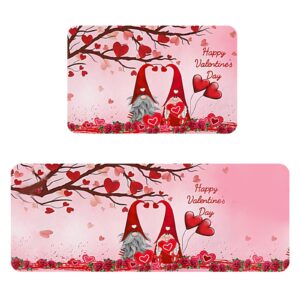 wtosuhe valentines day decorative kitchen mats set of 2, pink love heart doormat gnome yard kitchen rug with non-slip rubber, spring seasonal decorative floor mat doormat (sweet-03)