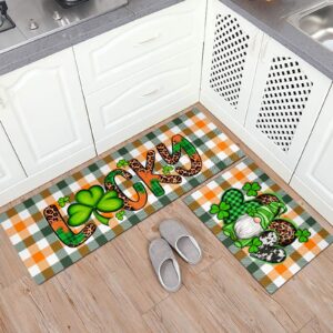 HOLVDENG St. Patrick's Day Gnome Kitchen Mat Set of 2 Non Slip Thick Kitchen Rugs and Mats for Floor Comfort Standing Mats for Kitchen, Sink, Office, 17"x47"+17"x28"