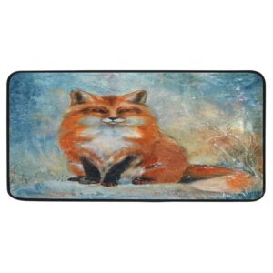 alaza vintage fox watercolor lively area rug, non slip runner rugs, comfort floor mats for kitchen, bedroom, living room 39x20 inch