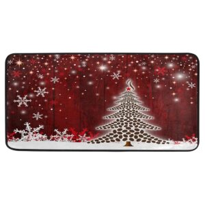 christmas coffee tree kitchen rug, snowflakes dark red door mat bath rug home decor floor mat non-slip carpet for kitchen living bedroom 39 x 20 inch