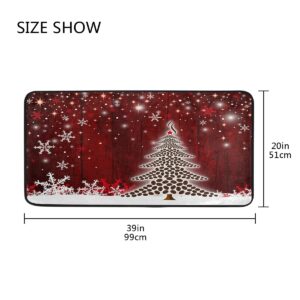 Christmas Coffee Tree Kitchen Rug, Snowflakes Dark Red Door Mat Bath Rug Home Decor Floor Mat Non-Slip Carpet for Kitchen Living Bedroom 39 x 20 Inch