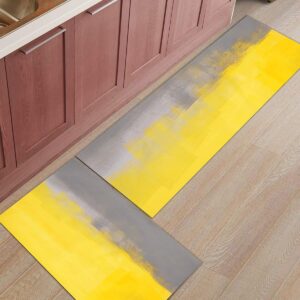 Big buy store Kitchen Rug Sets 2 Piece Yellow Wall Non Slip Anti Fatigue Floor Mats Modern Abstract Comfort Soft Absorb Cushioned Standing Doormat Runner Rugs (15.7x23.6+15.7x47.2 inch)