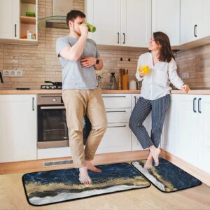 Kitchen Mats Rugs 2 Piece Set Bath Mat Antifatigue Cushioned Gold Black Marble for Floor Non Slip Washable (color3)