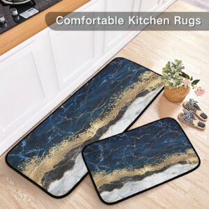 Kitchen Mats Rugs 2 Piece Set Bath Mat Antifatigue Cushioned Gold Black Marble for Floor Non Slip Washable (color3)