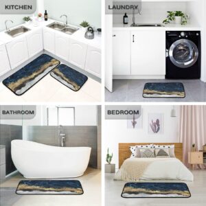 Kitchen Mats Rugs 2 Piece Set Bath Mat Antifatigue Cushioned Gold Black Marble for Floor Non Slip Washable (color3)