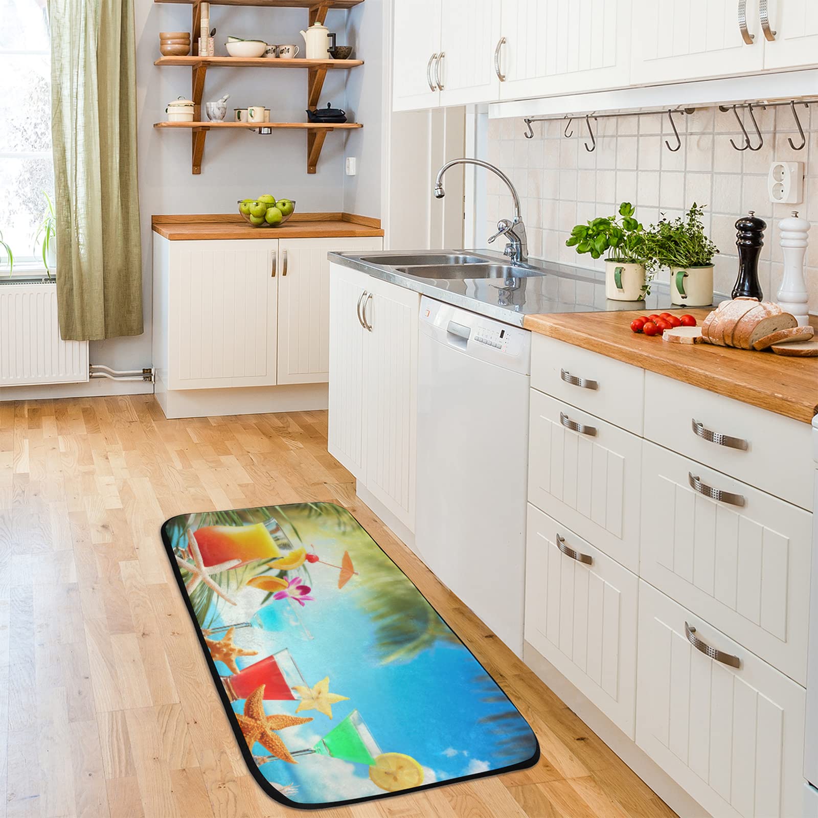 Kitchen Mat, Summer Cocktails on The Beach Kitchen Rug and Mat Cushioned Anti-Fatigue Floor Mat Comfort Standing Mats Doormat Runner Rug for Hallway Entryway Bathroom Laundry 20" X 39"