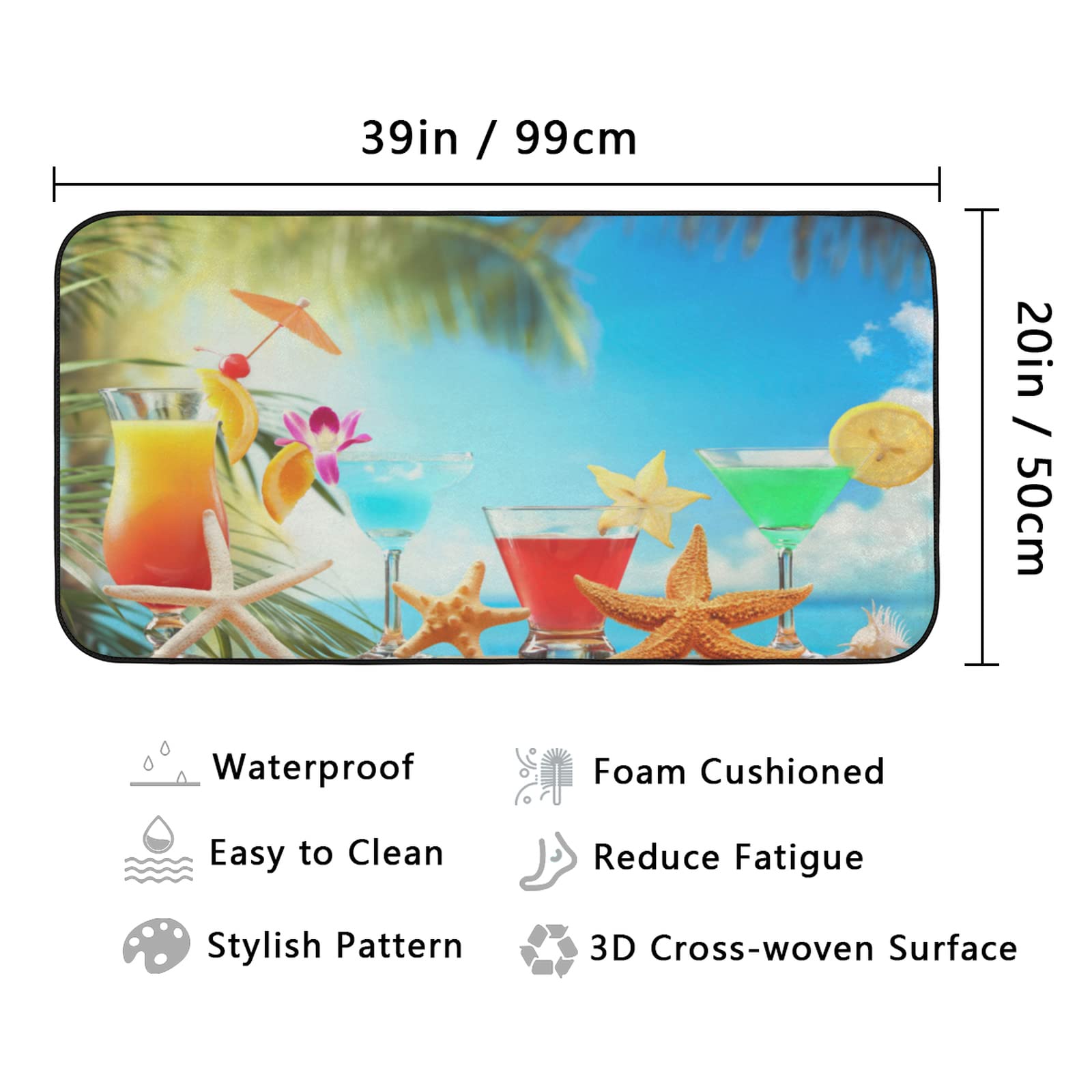 Kitchen Mat, Summer Cocktails on The Beach Kitchen Rug and Mat Cushioned Anti-Fatigue Floor Mat Comfort Standing Mats Doormat Runner Rug for Hallway Entryway Bathroom Laundry 20" X 39"