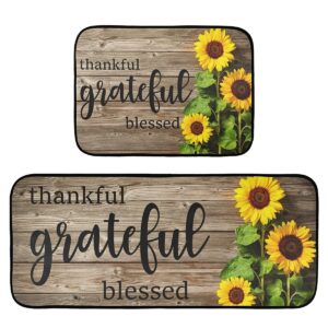 domiking fall sunflowers wooden kitchen rugs non-slip kitchen mat for floor farmhouse kitchen decor accessories 2 pcs anti fatigue rug standing mat doormats