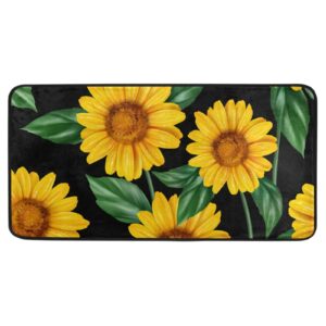 sunflower kitchen rug black design door mat bath rug home decor floor mat non-slip carpet for kitchen living bedroom 39 x 20 inch