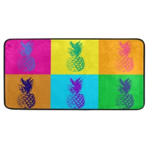 pneapple on multicolor modern pop art style kitchen rug doormats carpet bath mats runner rug for home decor,non-slip standing kitchen rug 39" x 20"