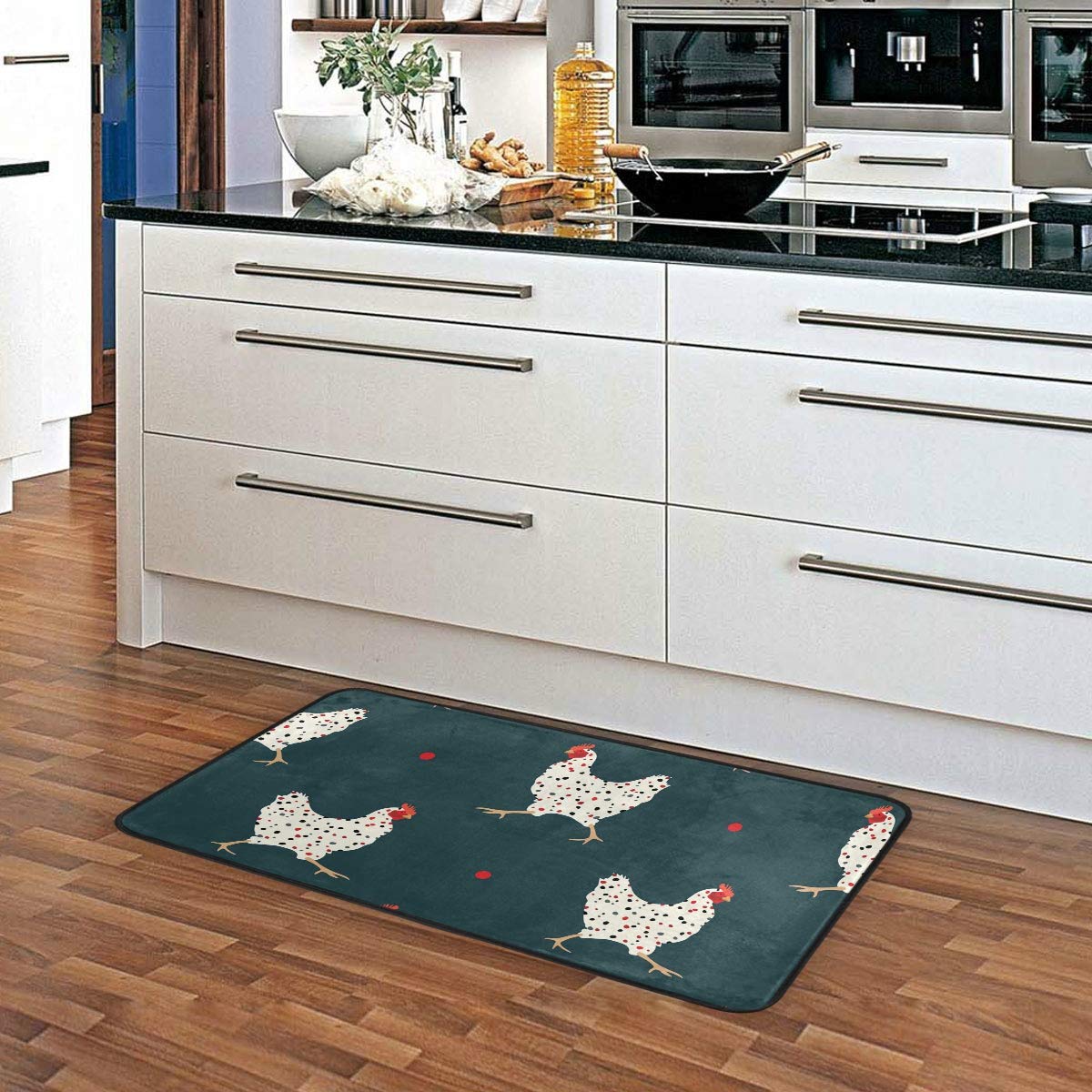 susiyo Kitchen Mat Cute Hens Stylized Chicken Kitchen Rug Mat Anti-Fatigue Comfort Floor Mat Non Slip Oil Stain Resistant Easy to Clean Kitchen Rug Bath Rug Carpet for Indoor Outdoor Doormat