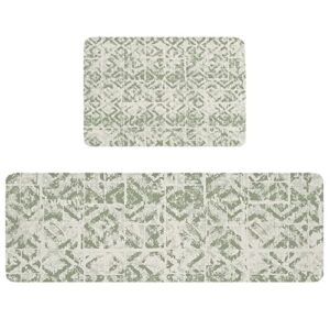 abstract vintage 2 pcs cushioned antifatigue kitchen mats and rugs,absorbent floor bath door mat doormat accent runner carpet washable comfort standing mat modern minimalist sage green art 18,48