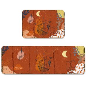 zoe garden vintage boho 2 pcs kitchen rug set, non-slip kitchen mats and rugs comfort floor door mat doormat, old world western cowboy abstract plant throw bath runner rug mat extra long