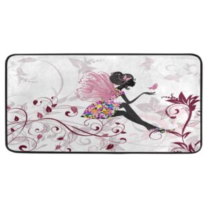 alaza magic fairy flowers girl butterfly kitchen rugs floor mat,non slip absorbent comfort standing mat kitchen runner rug for hallway entryway bathroom living room bedroom,39 x 20 inches