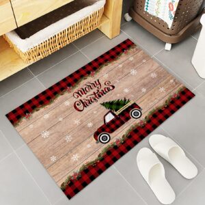 Arts Print Kitchen Rug Mat Set of 2,Christmas Black and Red Buffalo Plaid Truck with Tree Runner Rug,Non-Slip Durable Floor for Sink, 20211021-LZP-MATSETSLXM10360MDDAVHN, 15.7X23.6in+15.7X47.2in