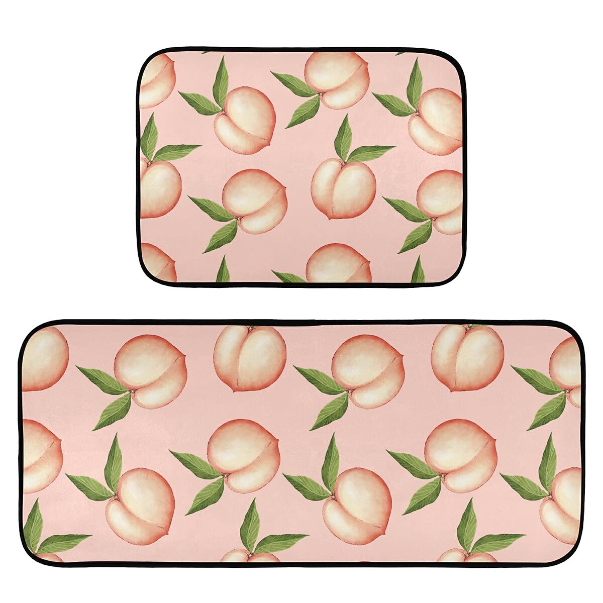 Fruit Pink Peaches Kitchen Rugs and Mats Set 2 Piece Non Slip Washable Runner Rug Set of 2 for Floor Home Decor Sink Kitchen Laundry