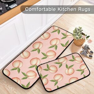 Fruit Pink Peaches Kitchen Rugs and Mats Set 2 Piece Non Slip Washable Runner Rug Set of 2 for Floor Home Decor Sink Kitchen Laundry