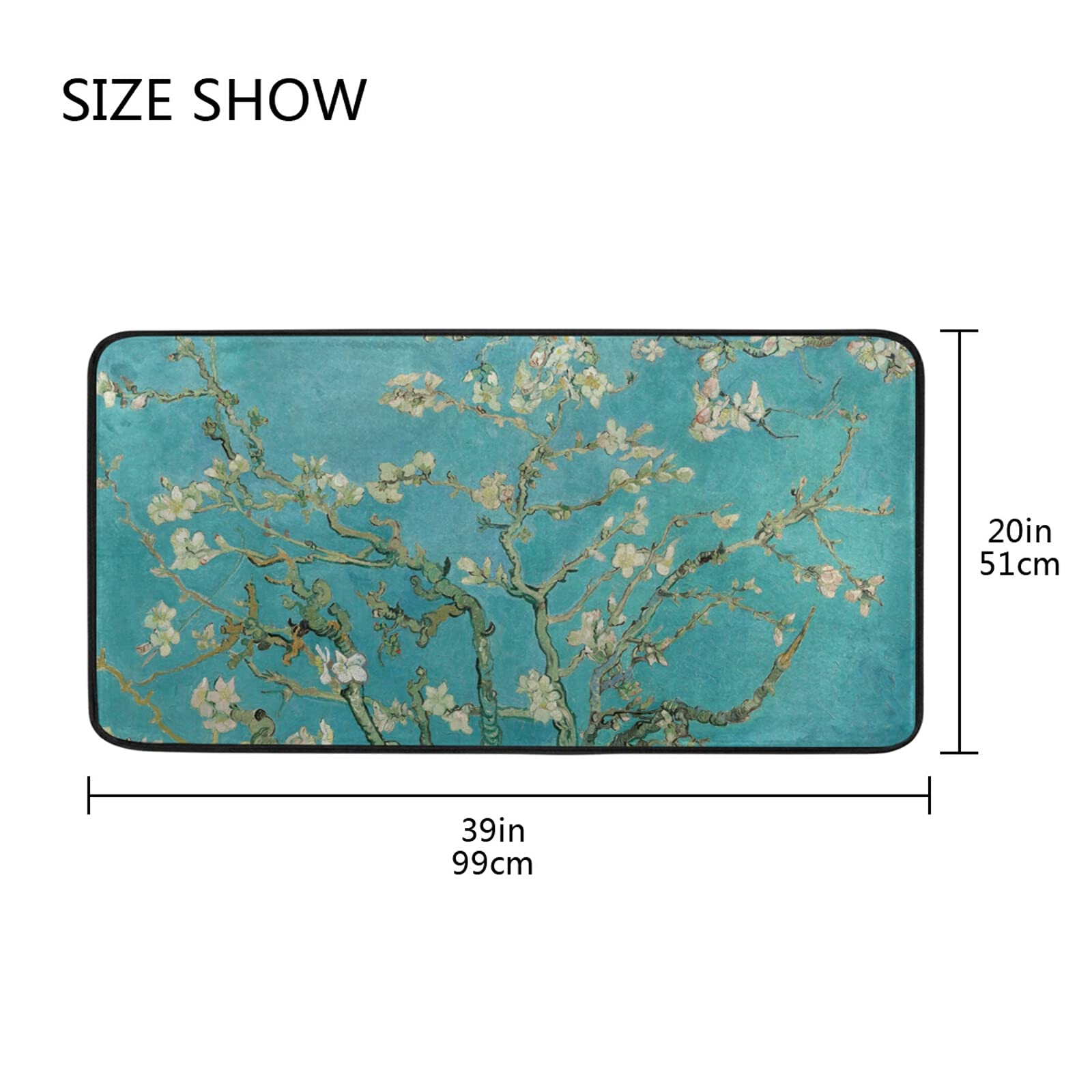 Kitchen Rug Mats Van Gogh Branches of Almond Tree in Blossom Bath Rug Runner Doormats Carpet for Home Decor, 39" X 20"